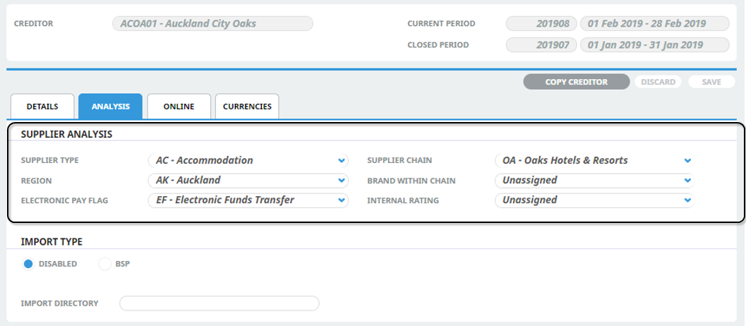 Supplier/Creditor Substitution Codes
